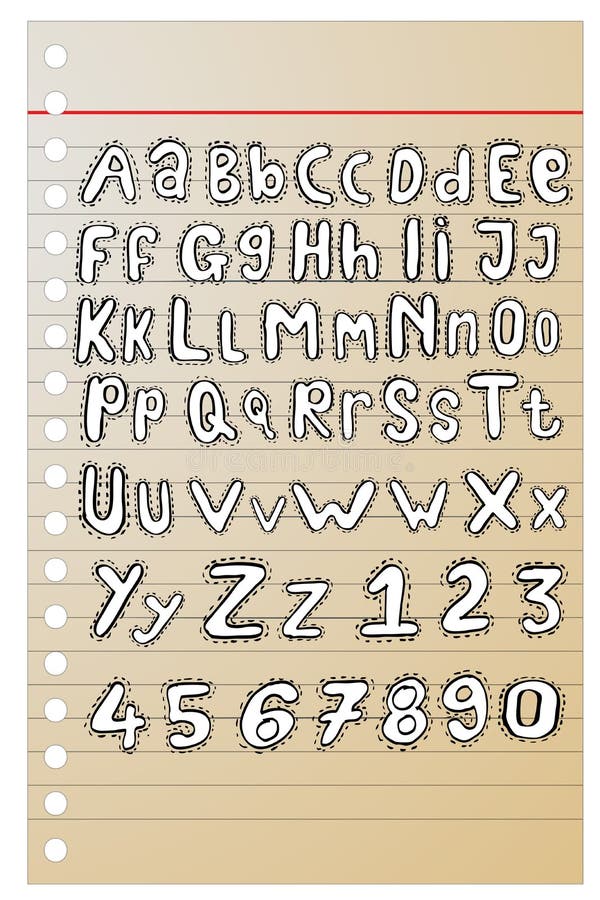 Doodle Font - Outline With Dash Outline Stock Vector - Illustration of ...