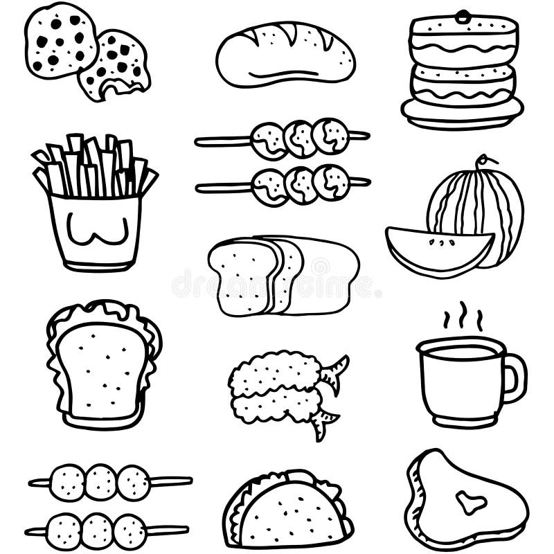 Doodle of Food Set Hand Draw Stock Vector - Illustration of pizza ...
