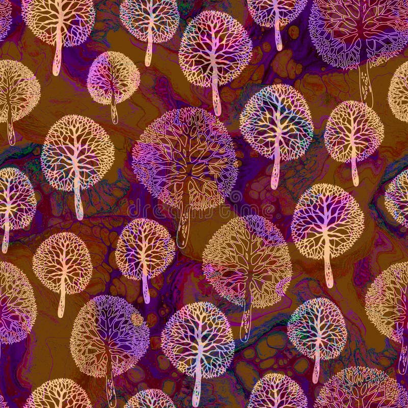 Doodle Forest Seamless Pattern with Brown Trees Silhouettes. Stock ...