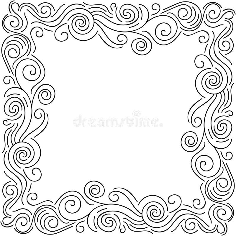 Abstract Doodle Curly Thin Line Frame Isolated On White Background ...