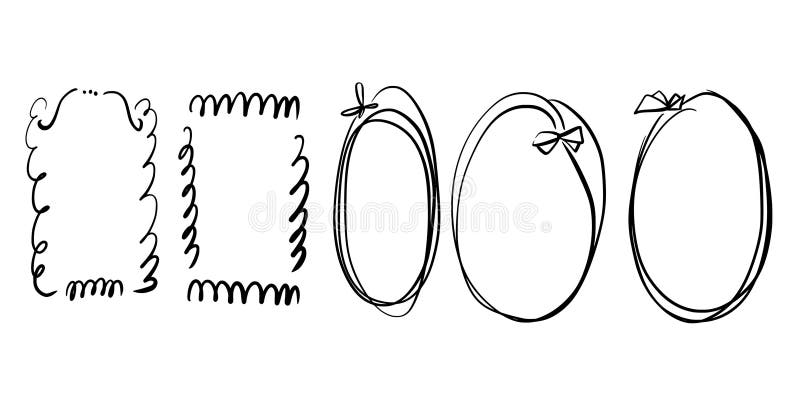 Doodle Frames with Bows. Vintage Line Wavy Border with Ribbons Set ...