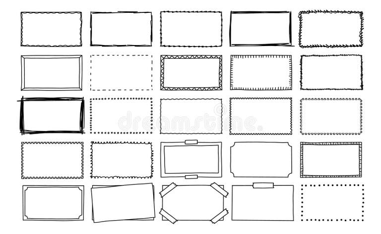 Doodle Frames. Rectangle Hand Drawn Borders. Squared Ornament Frame for ...