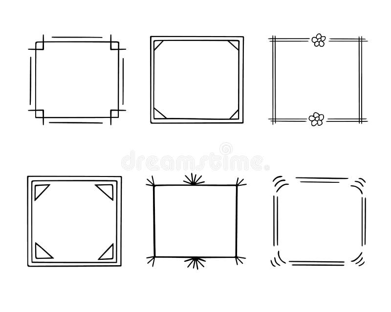 Doodle Frames Set, Hand-drawn Monograms.Edgings and Cadres with Simple ...