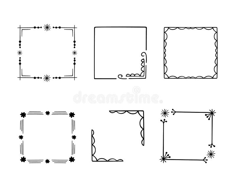Doodle Frames Set, Hand-drawn Monograms.Edgings and Cadres with Simple ...