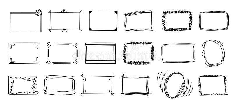 Doodle Frames Set, Hand-drawn Monograms.Edgings and Cadres with Simple ...