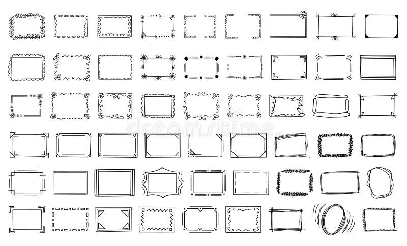 Doodle Frames Set, Hand-drawn Monograms.Edgings and Cadres with Simple ...