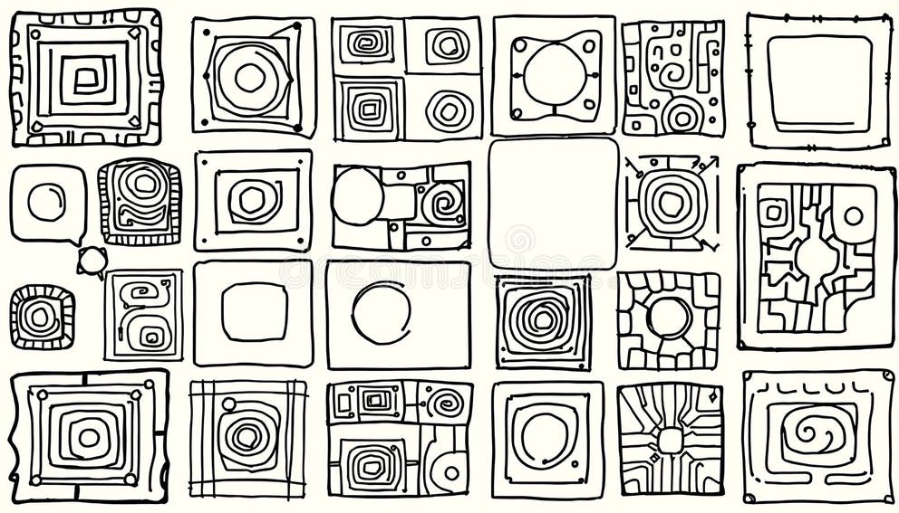 Doodle Frames and Squares Pattern, Abstract Sketch Art, Stock Photo ...
