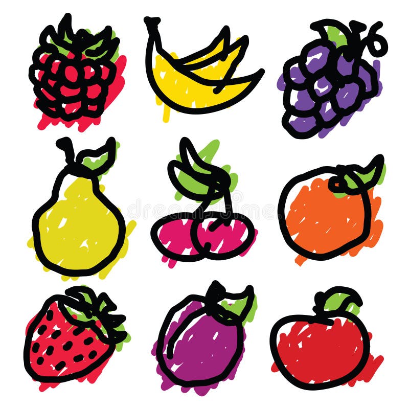 Doodle Fruit Icons stock vector. Illustration of fruits - 28423638