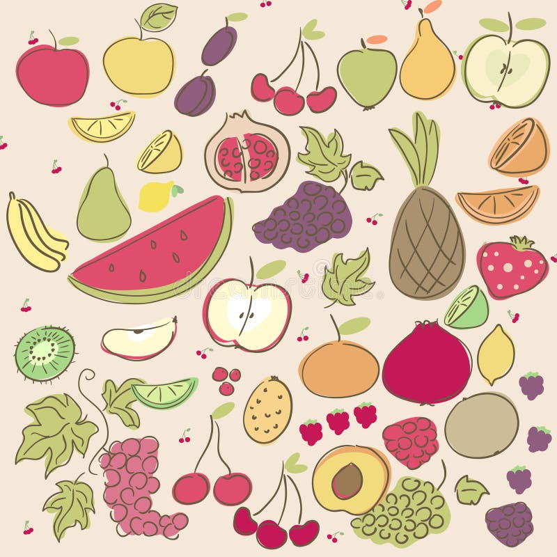 Doodle fruits, berries stock vector. Illustration of apricot - 20324385