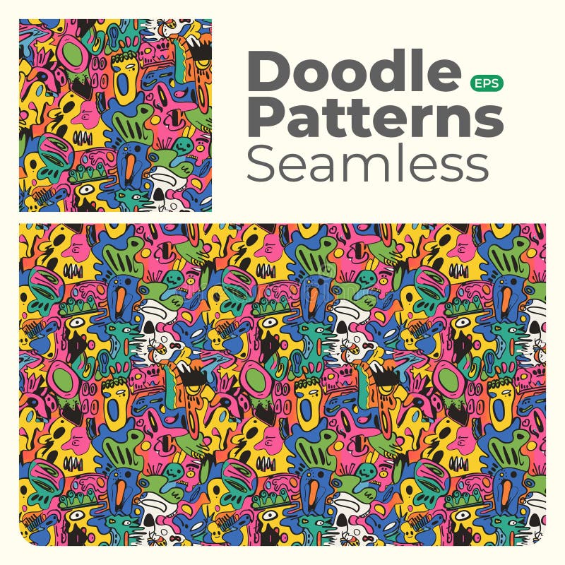Doodle Full Color Patterns Seamless Eps Stock Illustration ...