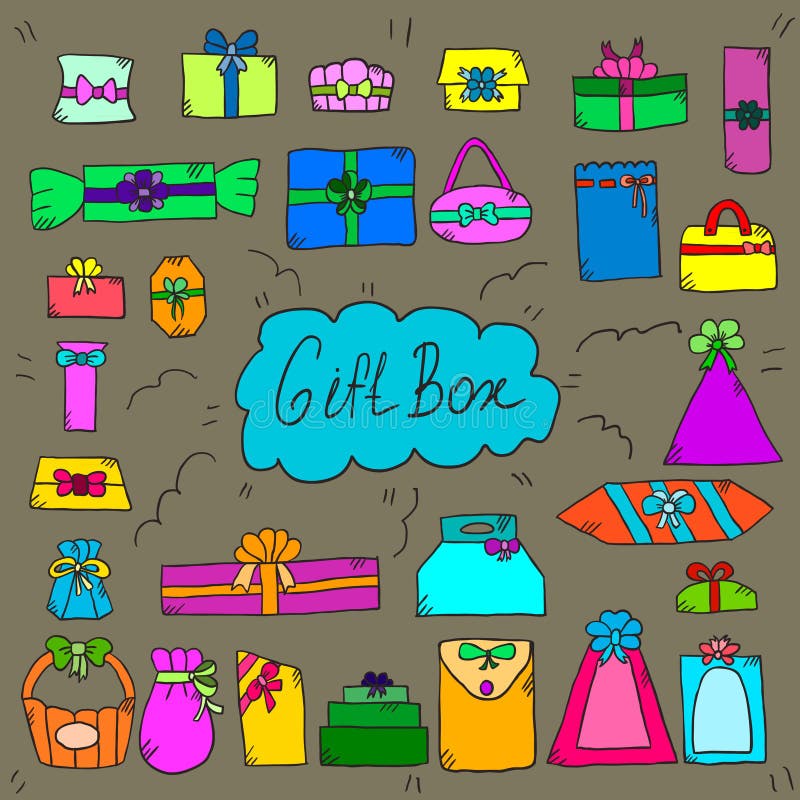 Doodle gift box color stock illustration. Illustration of decoration ...