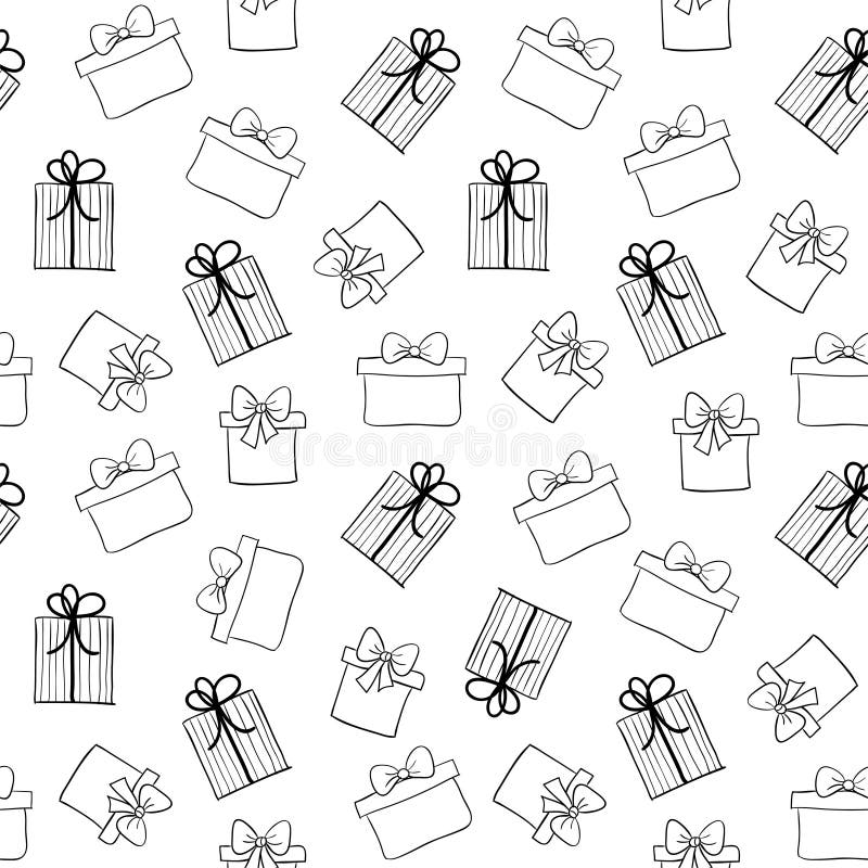 Doodle Gift Boxes Seamless Pattern. Vector Hand Drawn Sketch Presents ...