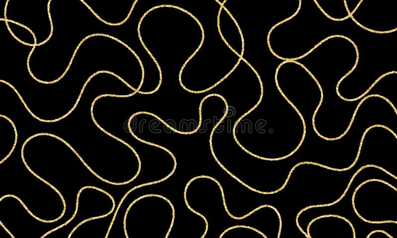 Doodle Gold Lines Pattern. Abstract Golden Line on Black Background ...