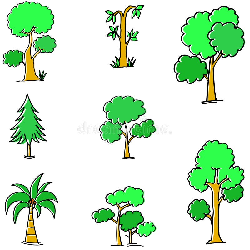 Doodle of Green Tree Different Stock Vector - Illustration of ...
