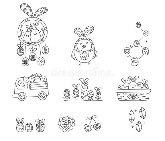 Doodle Groovy Boho Easter Cute Easter-themed Illustrations Featuring ...