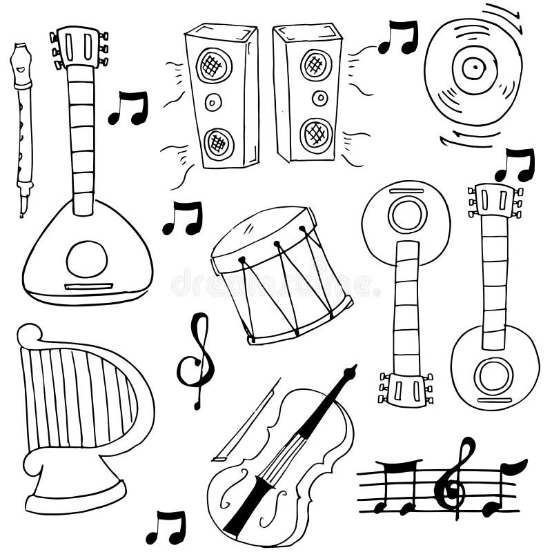 Doodle of Hand Draw Music Set Stock Vector - Illustration of artistic ...