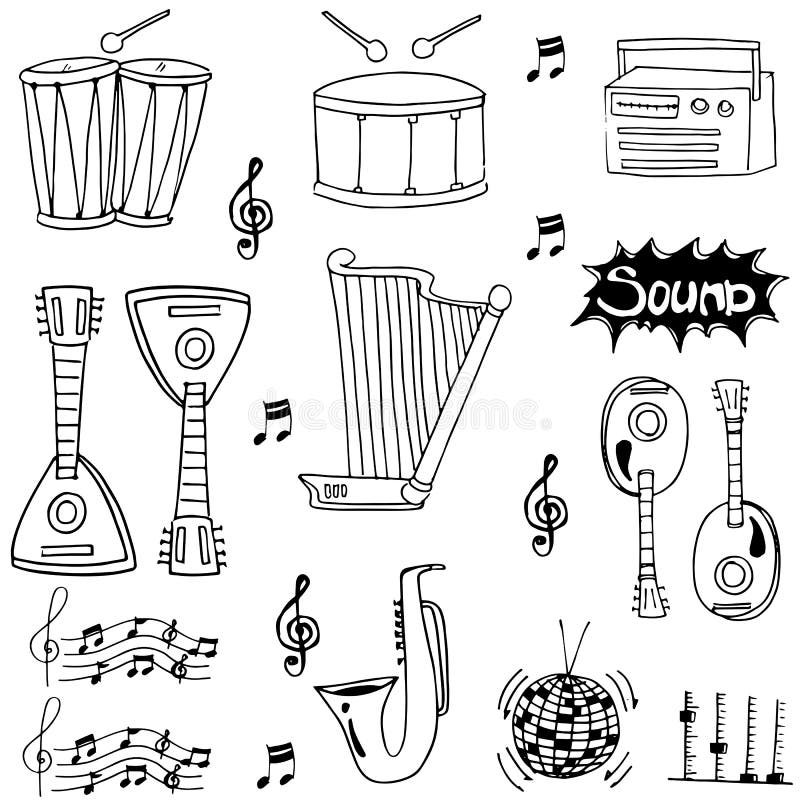 Musical Instrument Doodles Vector Art Stock Vector - Illustration of ...