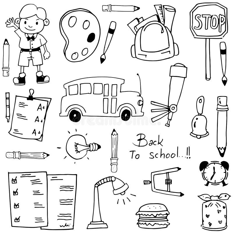 Doodle of Hand Draw School Eductaion Stock Vector - Illustration of ...
