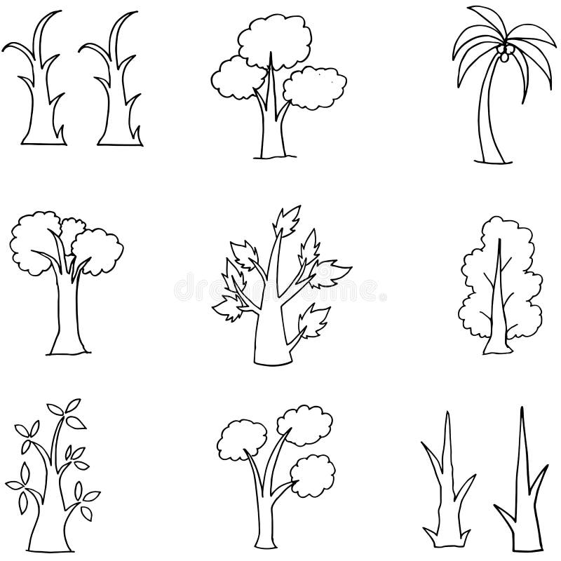 Doodle of Hand Draw Tree Set Stock Vector - Illustration of garden ...
