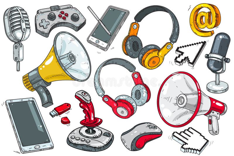 Doodle Hand Drawing Set of Gadget Concept. Vector Illustration Stock ...