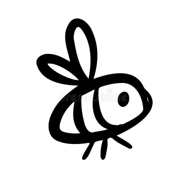 Doodle Hand Drawn Bee. Cartoon Outline Line Style Stock Vector ...