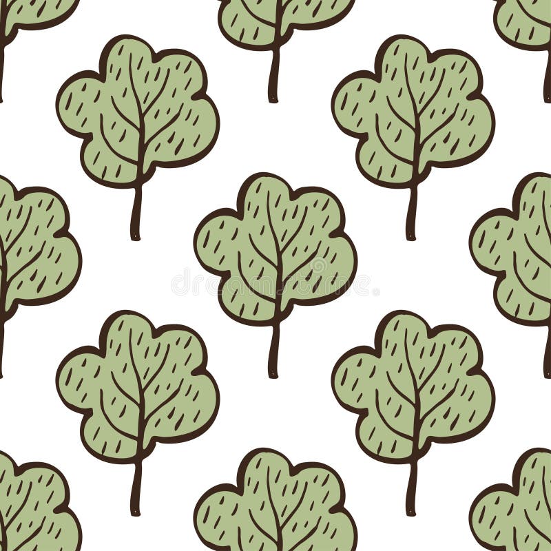 Doodle Hand Drawn Cute Forest Trees Seamless Pattern. Green ...