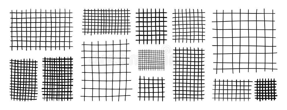 Doodle Hand Drawn Grids for Notes. Square Grid and Striped Pattern ...