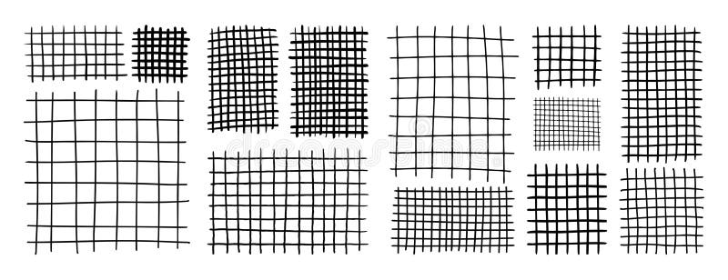 Doodle Hand Drawn Grids for Notes. Square Grid and Striped Pattern ...