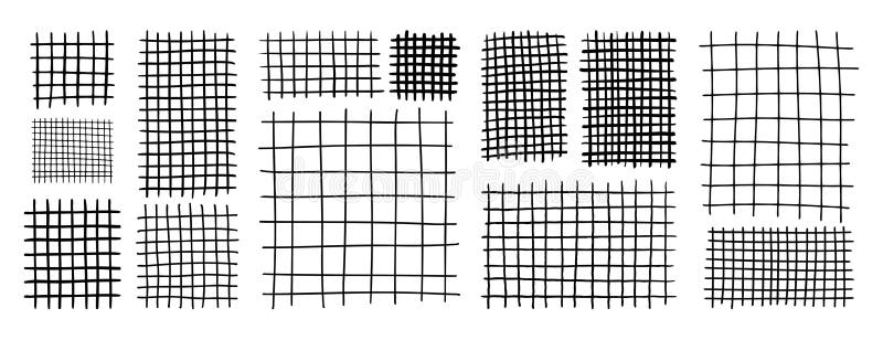 Doodle Hand Drawn Grids for Notes. Square Grid and Striped Pattern ...
