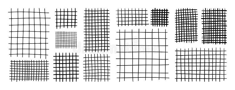 Doodle Hand Drawn Grids for Notes. Square Grid and Striped Pattern ...
