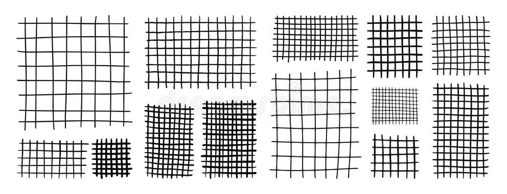 Doodle Hand Drawn Grids for Notes. Square Grid and Striped Pattern ...