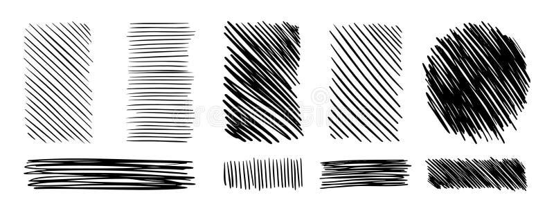 Doodle Hand Drawn Hatching Texture Lines Set. Hatched Strikethrough ...