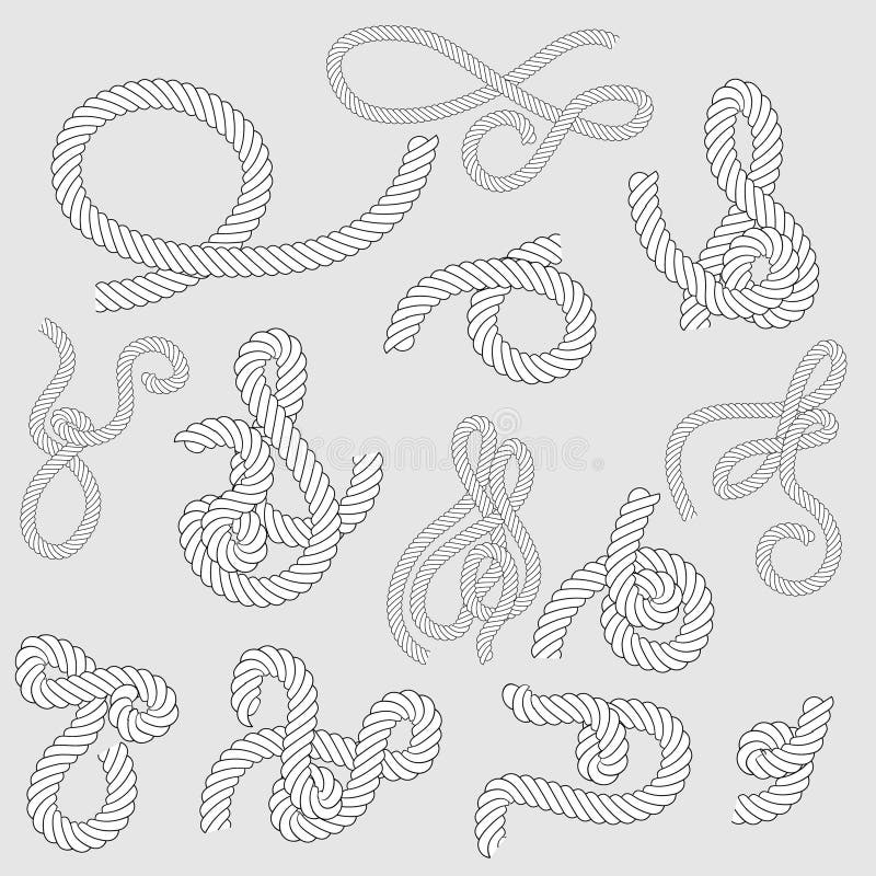 Doodle Hand Drawn Knotted Ropes Set. Black and White Drawing Vector ...