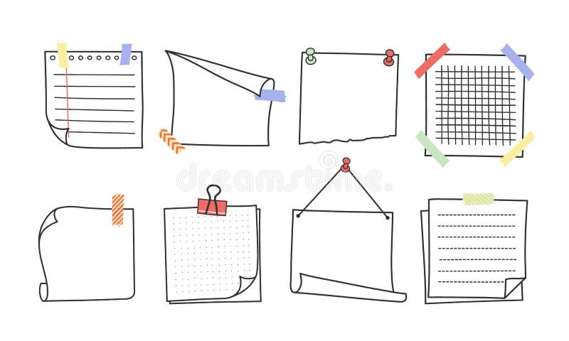 Doodle Hand Drawn Memo Notes and Reminders Vector Illustration Set ...