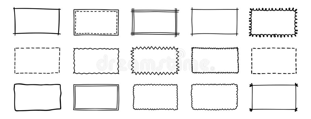 Doodle Hand Drawn Rectangle Frames Set. Rectangle Shape. Scribble ...