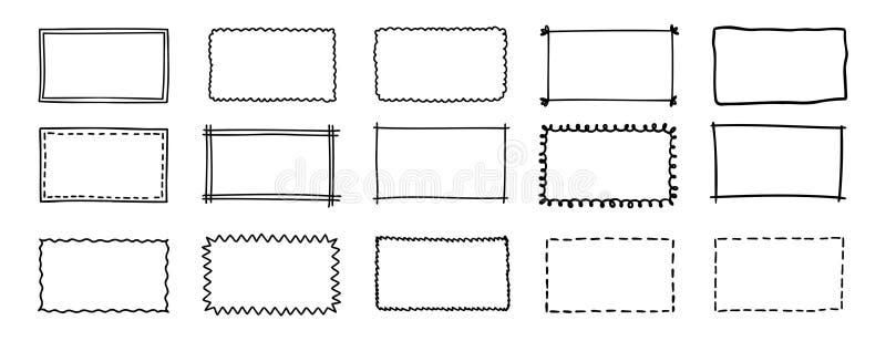 Doodle Hand Drawn Rectangle Frames Set. Rectangle Shape. Scribble ...
