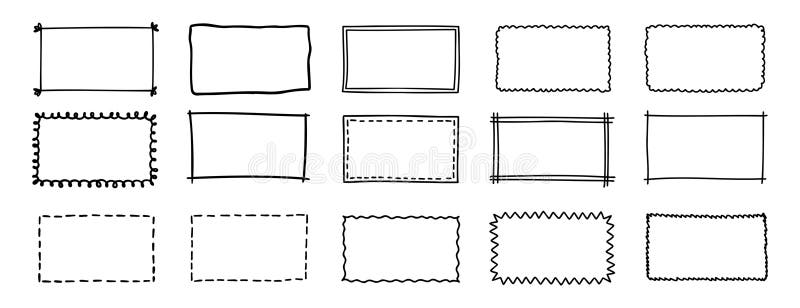 Doodle Hand Drawn Rectangle Frames Set. Rectangle Shape. Scribble Pencil Square Empty Text Box ...