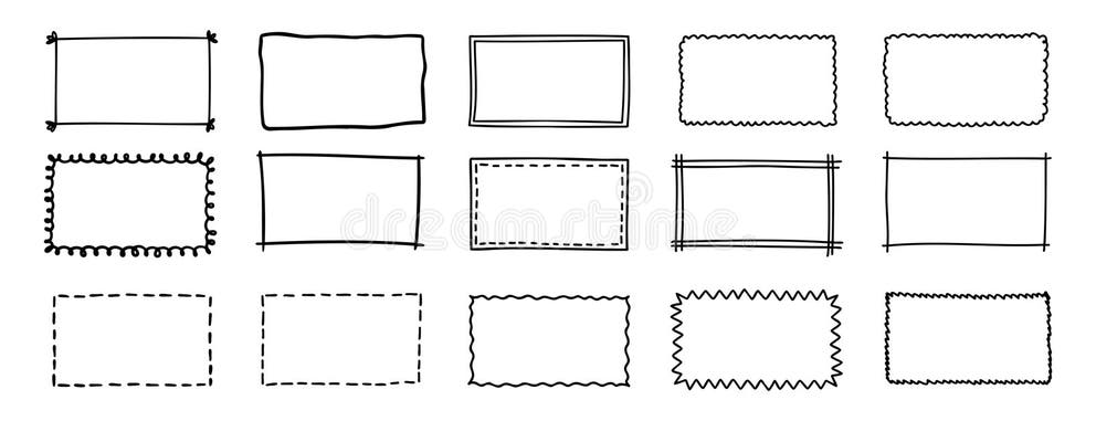 Doodle Hand Drawn Rectangle Frames Set. Rectangle Shape. Scribble ...
