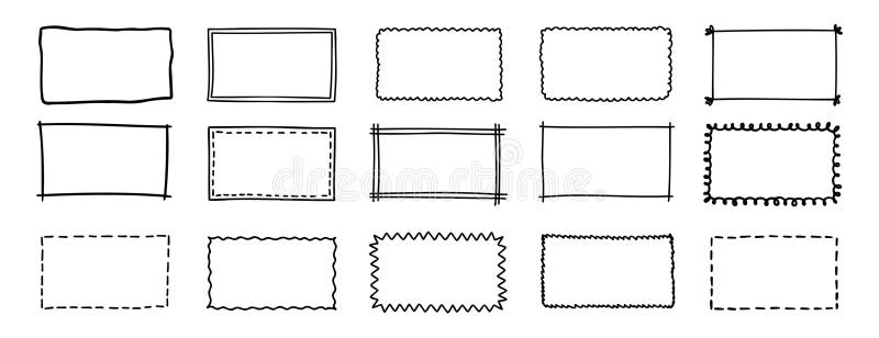 Doodle Hand Drawn Rectangle Frames Set. Rectangle Shape. Scribble Pencil Square Empty Text Box ...