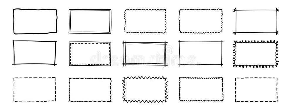 Doodle Hand Drawn Rectangle Frames Set. Rectangle Shape. Scribble ...