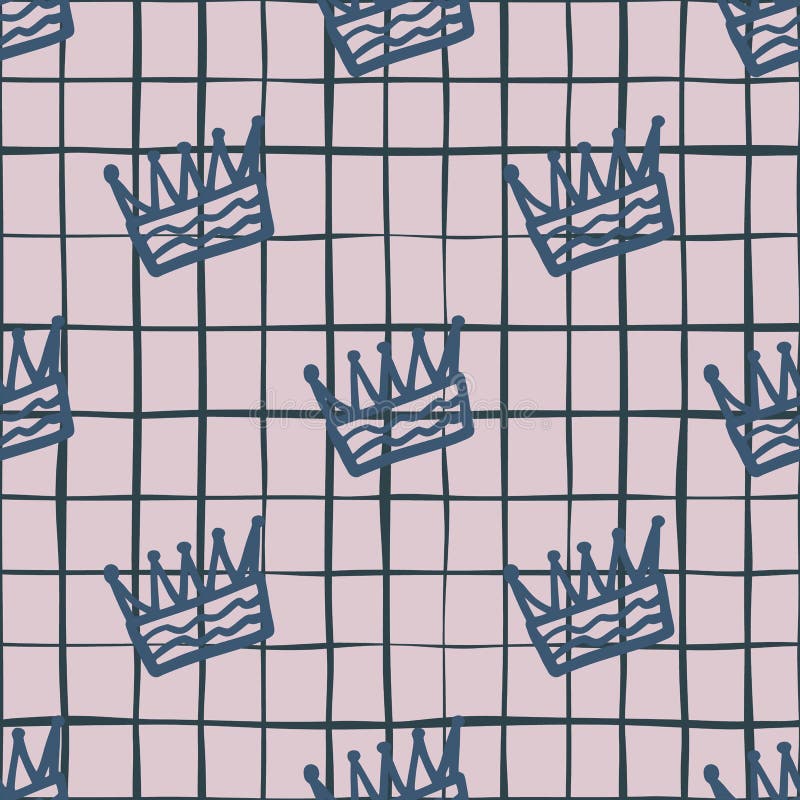 Doodle Hand Drawn Seamless Pattern with Navy Blue Contoured Crowns ...