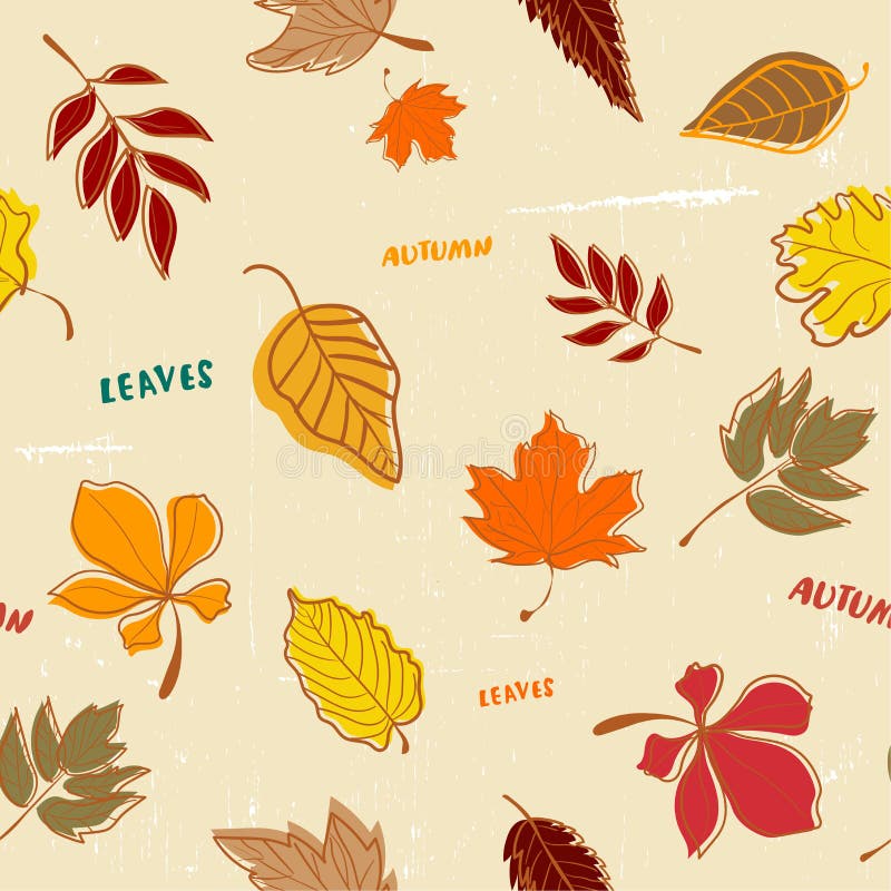 Doodle Autumn Leaves Pattern Seamless Stock Vector - Illustration of ...