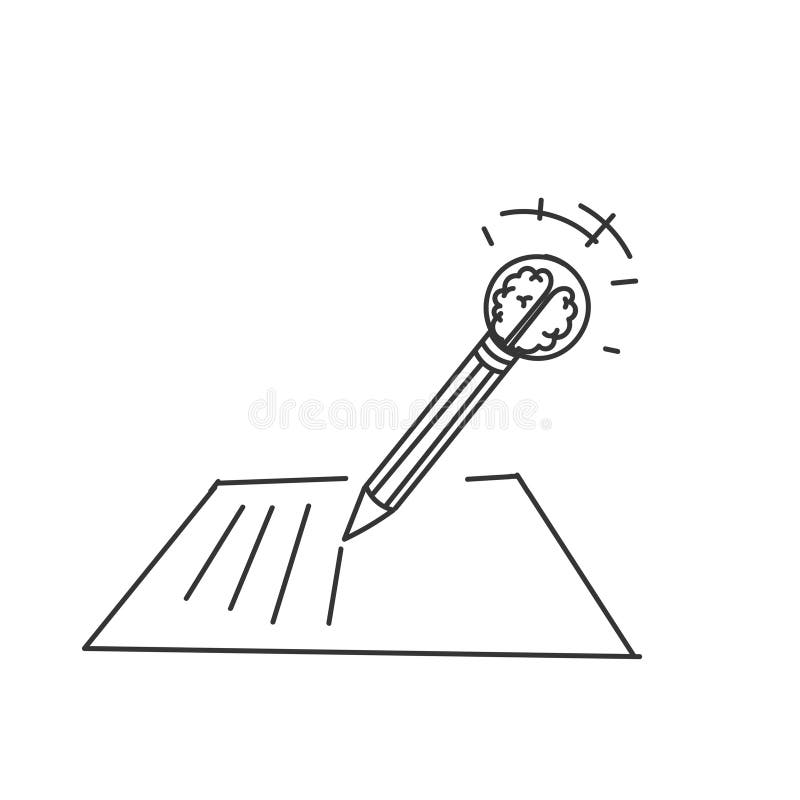 Doodle Hand Holding Pen with Light Bulb Symbol for Idea Brain ...