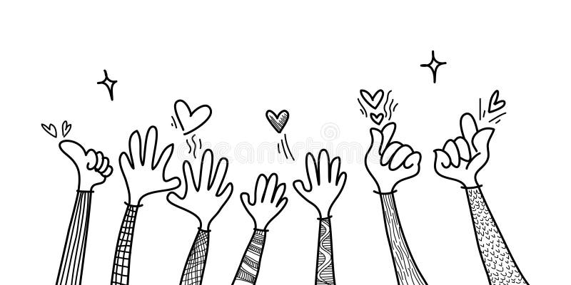 Doodle Hands Up, Hands Clapping with Love. Applause Gestures Stock ...