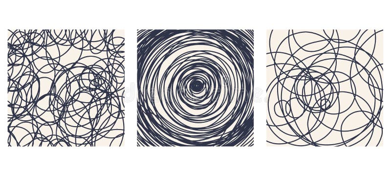 Doodle Handwriting Scribble Patterns. Outline Abstract Circular ...