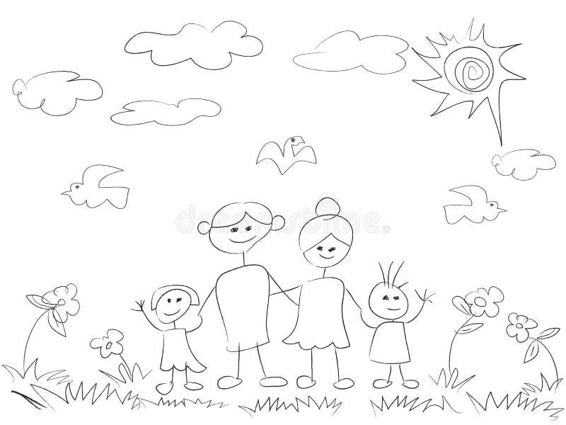 Doodle happy family stock vector. Illustration of comic - 9806221