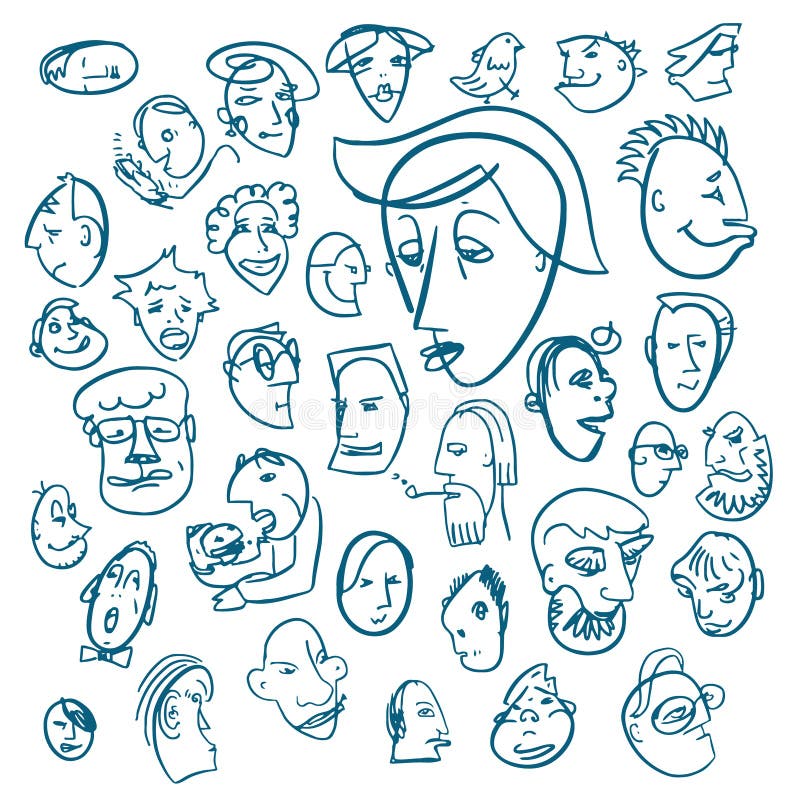 Doodle heads collection stock vector. Illustration of nerd - 65562972