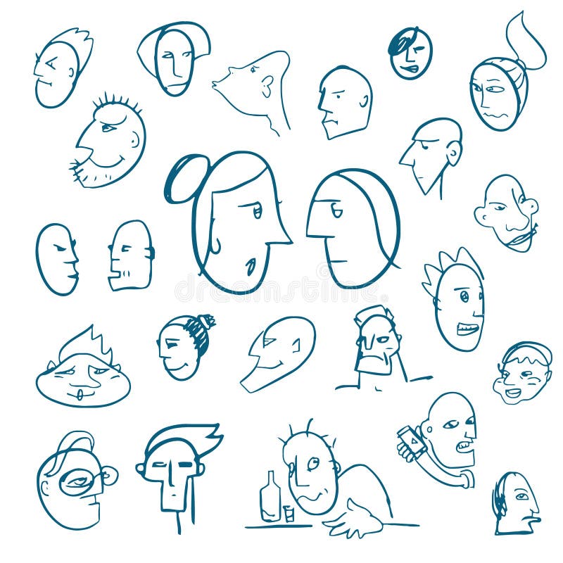 Doodle heads collection stock vector. Illustration of girl - 65562972