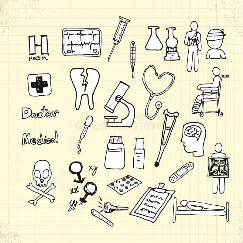 Doodle Health and Medical on Paper Stock Vector - Illustration of ...