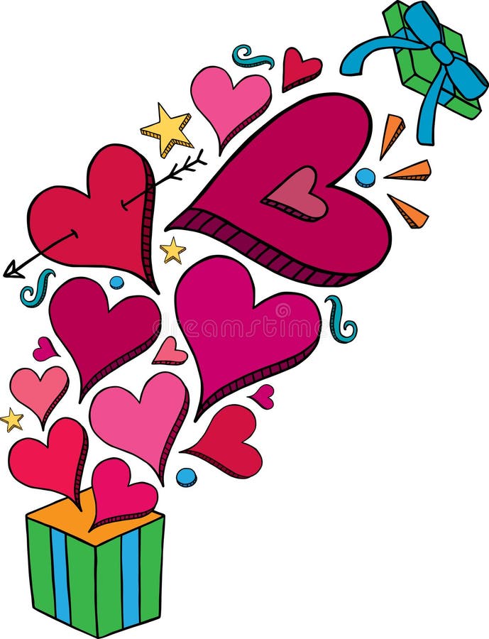 Doodle Heart Gift Explosion Stock Vector - Illustration of package ...